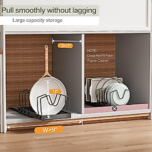 GoMaihe Pull-out Pots and Pans Organizer 2 Pack - Under Cabinet Pot Lid Holder for Kitchen - Bakeware & Dishes Storage Rack with Slide Rails - Multi-purpose Silde-out Drawer - Easy to Clean - Black