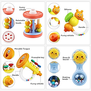 MOONTOY 12pcs Baby Rattles Set Teether Toys for Babies 0-6 Months Infant Christmas Stocking Stuffers Gifts, Baby Toys 6-12 Months Teething Toys 3-6 Months Newborn Boy Girl 0 1 2 3 4 5 6 7 8 9 10 Month