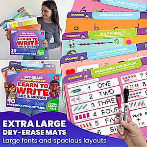 QUOKKA Busy Book Handwriting Practice for Kids - 2 Set - Learn to Write for Toddlers Age 3 4 5 - | 24 Tasks | 4 Dry Erase Markers | - Homeschool Preschool Learning Activities