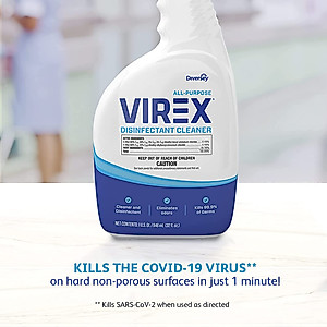 VIREX Diversey CBD540540 All Purpose Disinfectant Cleaner- Kills 99.9% of Germs and Eliminates Odors, Lemon Scent, Ready-to-Use Spray, 32-Ounce (Pack of 4)