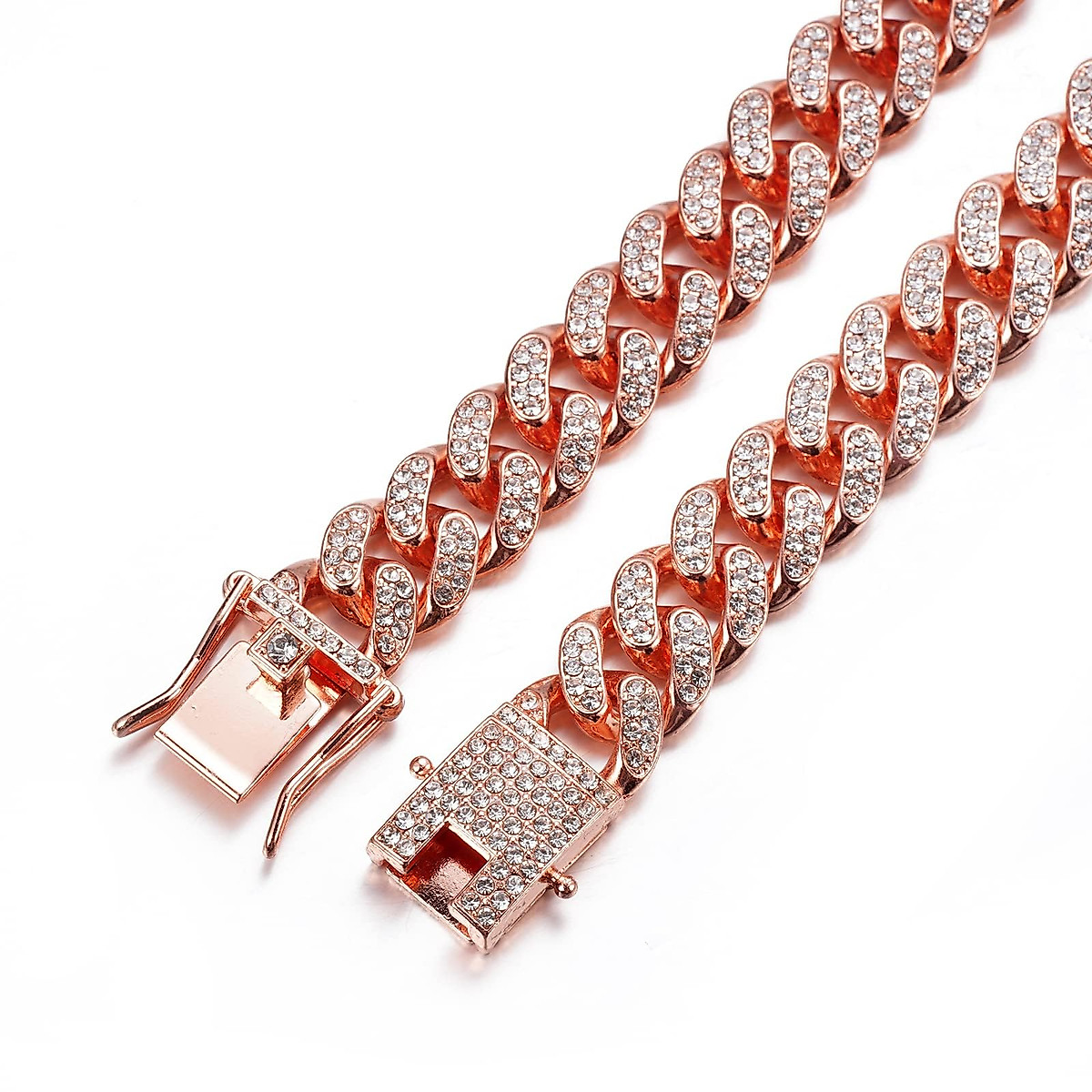 Halukakah Gold Chain for Men Iced Out,14MM Rose Gold Plated Diamond Cuban Link Chain Necklace 18",Lab Dimaonds Prong Set,Gift for Him