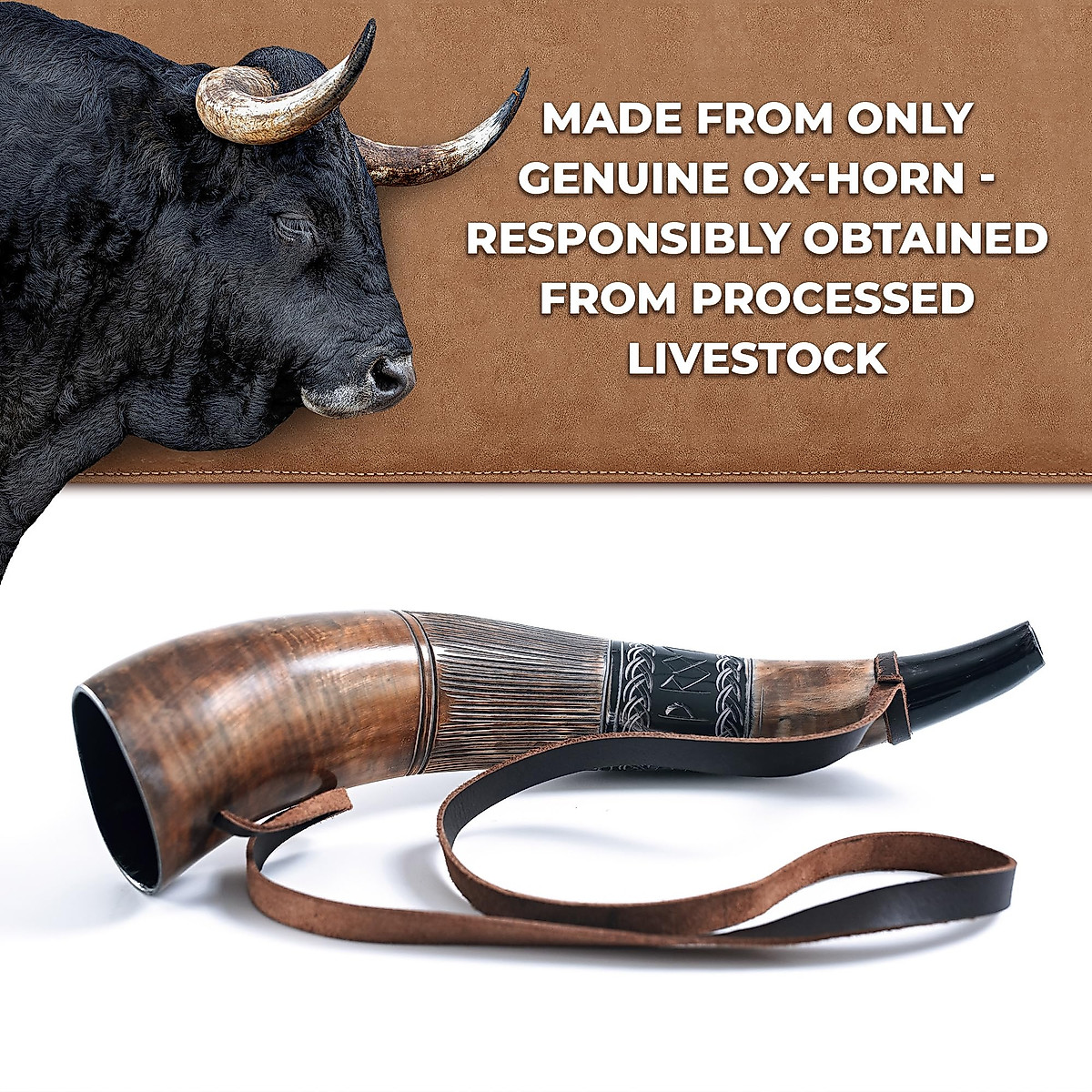 Norse Tradesman Viking War Horn – 18" Blow Horn Battle Trumpet Crafted from Authentic Premium Ox Horn – A Stirring Piece of History