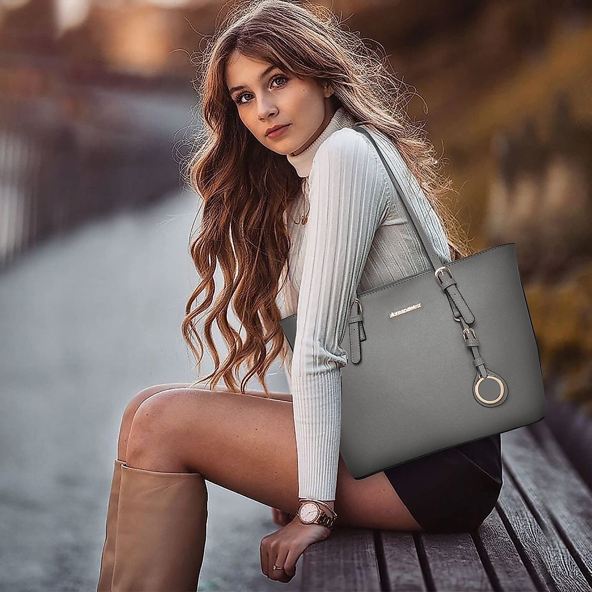 Montana West Tote Handbag for Women Vegan Leather Shoulder Bag Large and Medium 2PCS Purses Set MWC2-030GY