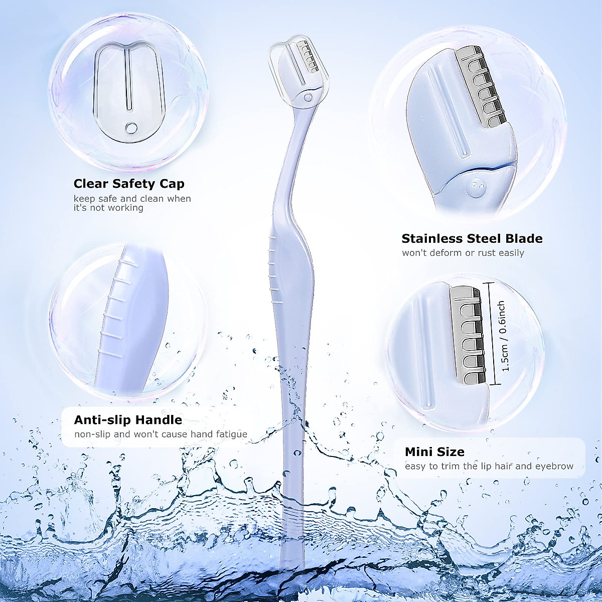 Eyebrow Razor Mini Eyebrow Razor Trimmer Female Face Shaver Lip Hair Remover with Precision Cover Small Shaver for Women Makeup Face Care Tools(Clear, Clear Purple, Light Blue)