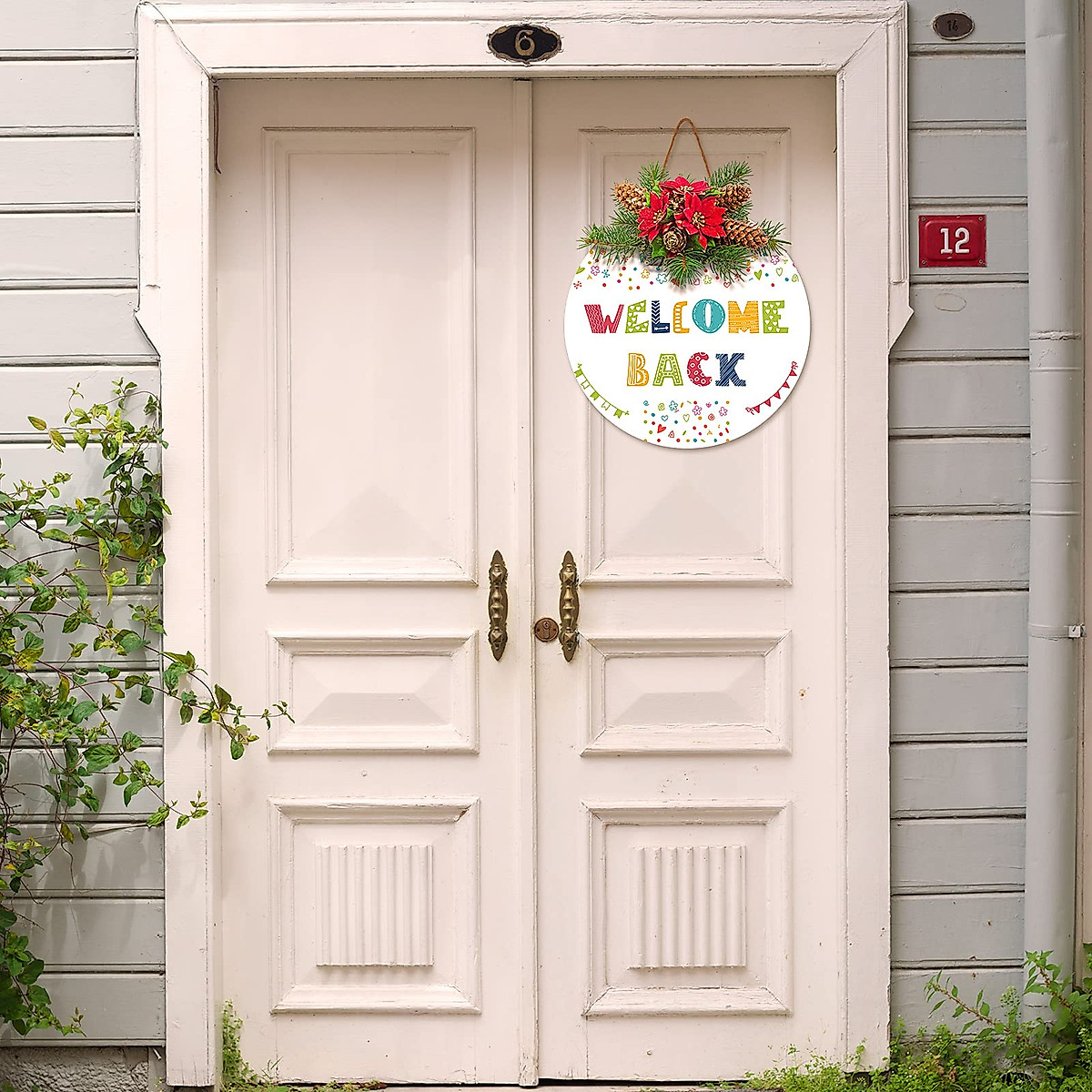 Jetec Sublimation Door Hanger Outdoor Hanging Vertical Sign Welcome Wreaths Front Door Round Wood Hanging Front Door Sign for Home, Garden,Yard, Bar