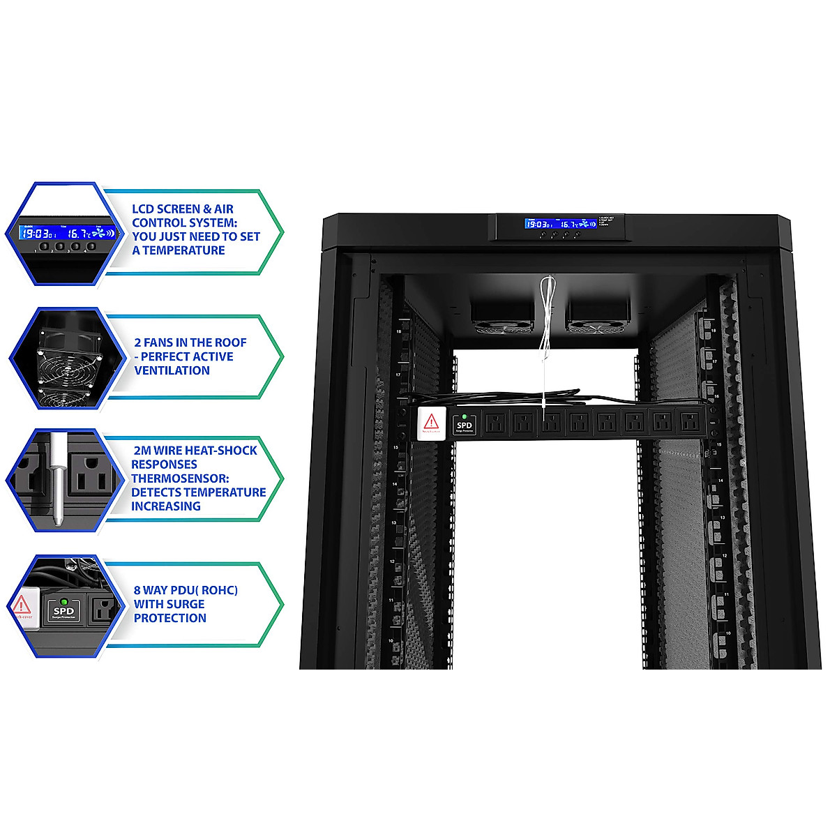 Sysracks 12U 35 inch Depth Soundproof Server Rack Cabinet Quiet Server Cabinet Enclosure Silent Acoustic Server Rack up to 36% Noise Reduction