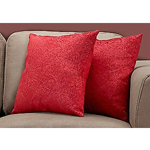 Monarch Specialties 9327, Set of 2, 18 X 18 Square, Insert Included, Decorative Throw, Accent, Sofa, Couch, Bedroom, Polyester, Hypoallergenic, Red Pillow 18"X 18" Feathered Velvet 2Pcs, 2 Count
