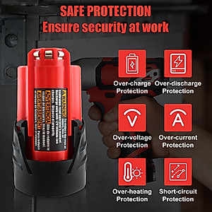 2 Pack 12V 3000mAh Lithium-ion Replacement Battery Compatible with Milwaukee 12 Volt Battery 48-11-2411 48-11-2420 48-11-2401 48-11-2402 48-11-2401 12-Volt Cordless Tools (Red)