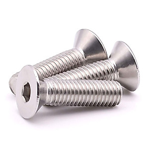 #10-24 x 3/4 inch Flat Head Socket Cap Screws 50 PCS, Countersunk Head, Allen Hex Drive, 304 Stainless Steel 18-8, Full Machine Thread, Bright Finish