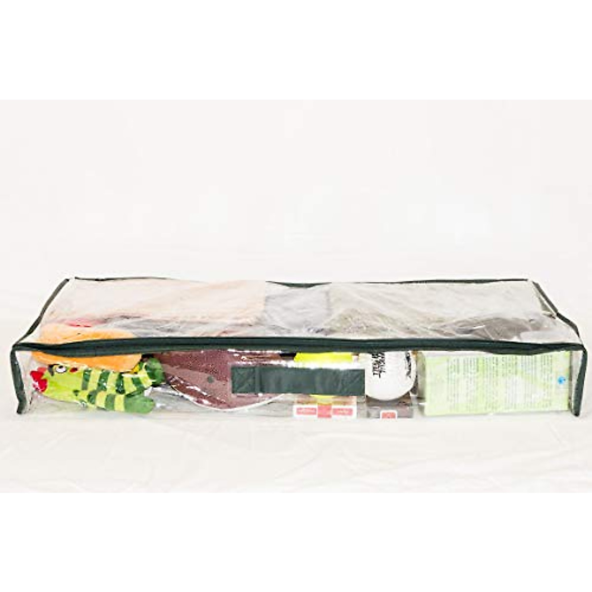 5-Pack Clear Vinyl Zippered Underbed Storage Bags 32 x 16 x 4 Inch with Dark Green Trim, 11 x 14.5 Insert Pocket and Handle