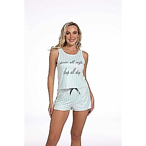 Summer Pajama Set For Women - Green Cartoon Print Sleepwear Sleevless Shirt with Short Large Designed Specifically For Women To Wear During Warmer Months.