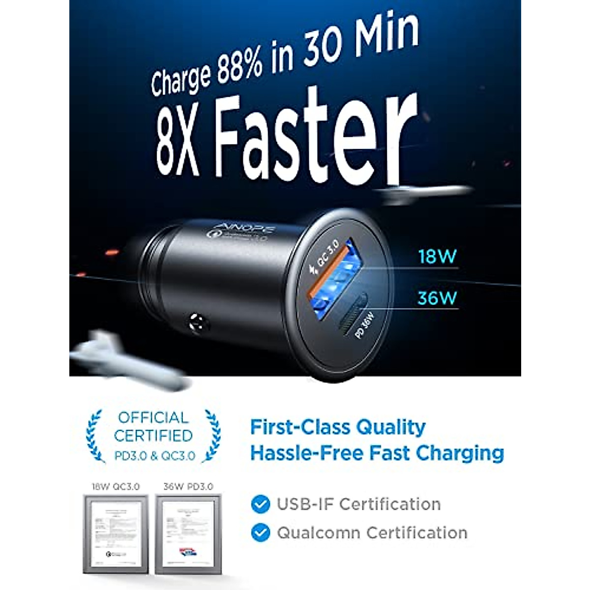 USB C Car Charger 54W iPhone Car Charger Adapter [Mini&Metal] AINOPE USB Car Charger Fast Charge PD36W&QC3.0 Car Phone Charger Fast Charging for iPhone 14 Pro Max Plus 13 12 Samsung S23/22/21 Pixel