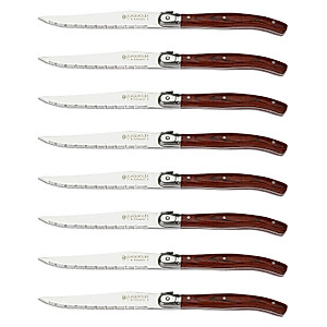 Laguiole by Hailingshan Steak knives Serrated Edge Sharp Light Premium Dishwasher Safe Stainless Steel knife set of 8 wood handle with Gift Box