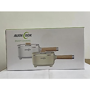 Audecook Hot Pot Electric 2L, Cermic Glaze Non-Stick Frying Pan 8 Inch, Portable Travel Cooker for Ramen/Steak/Fried Rice/Oatmeal/Soup, with Dual Power Control (Silicone Spatula Included)