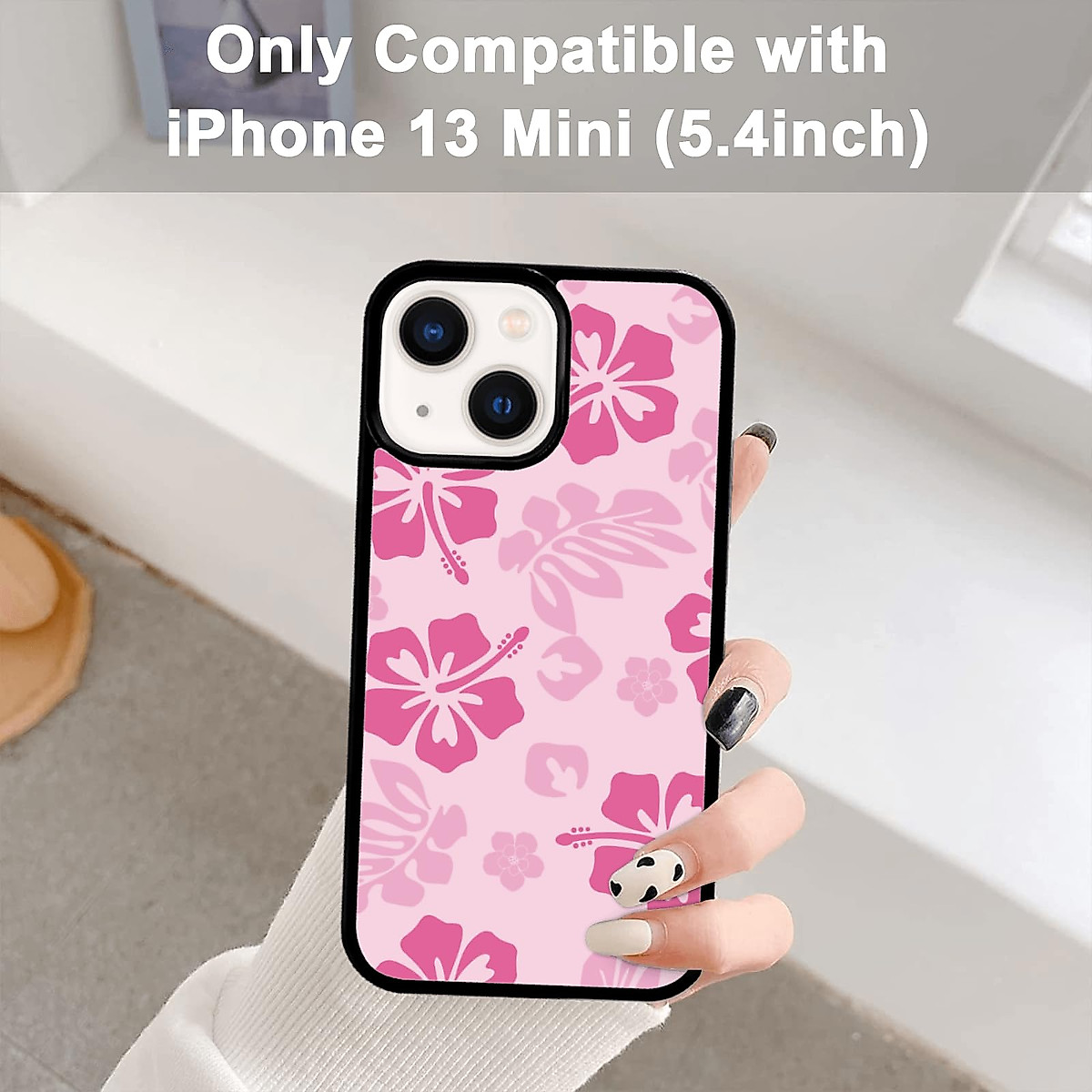 Pink Hibiscus Phone Case Compatible with iPhone 13 Mini 5.4 Inch - Shockproof Protective TPU Cute Flower Printed Phone Case Designed for iPhone 13 Mini Case for Men Girls Women