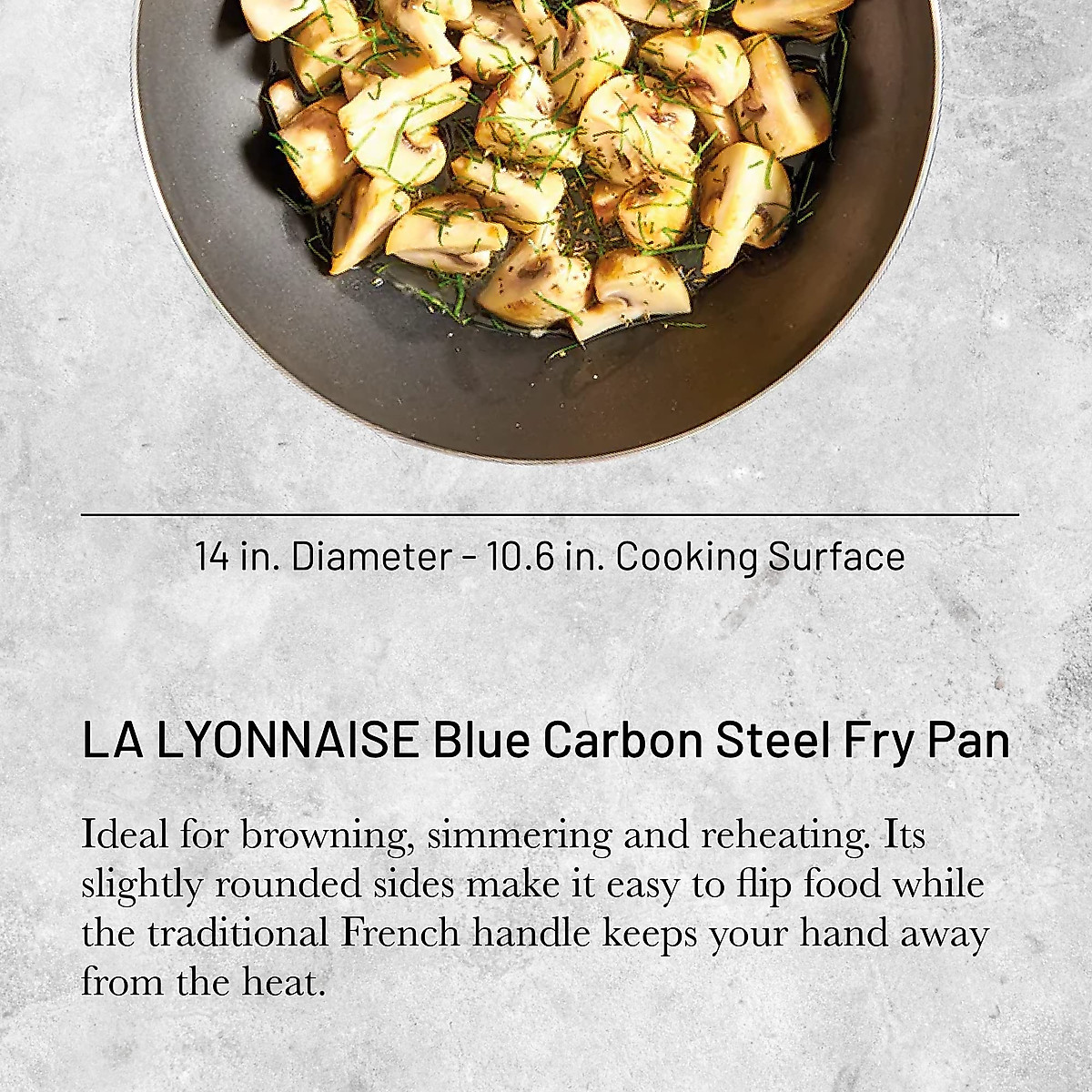 de Buyer LA LYONNAISE Blue Carbon Steel Fry Pan - 14” - Ideal for Browning, Simmering, Searing & Reheating - Naturally Nonstick - Made in France