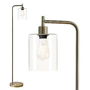 Oneach 66.5 '' Industrial Floor Lamp for Living Room Modern Standing Lamps with Hanging Clear Glass Shade Reading Tall Pole Lamp for Bedroom Office Study Room AB Antique Brass（Bulb Included）