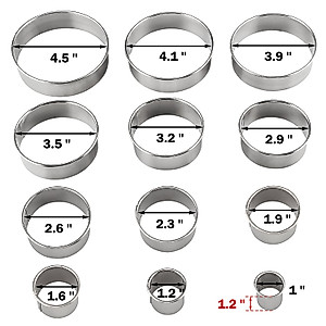 Round Cookie Cutters, Biscuit Cutter Set - 12 Pcs Stainless Steel Circle Cookie Cutters, Round Shapes Cookie Cutters for Baking, Round Set for pastry cutter, Donut Cutter, dough cutter, Ring Mold