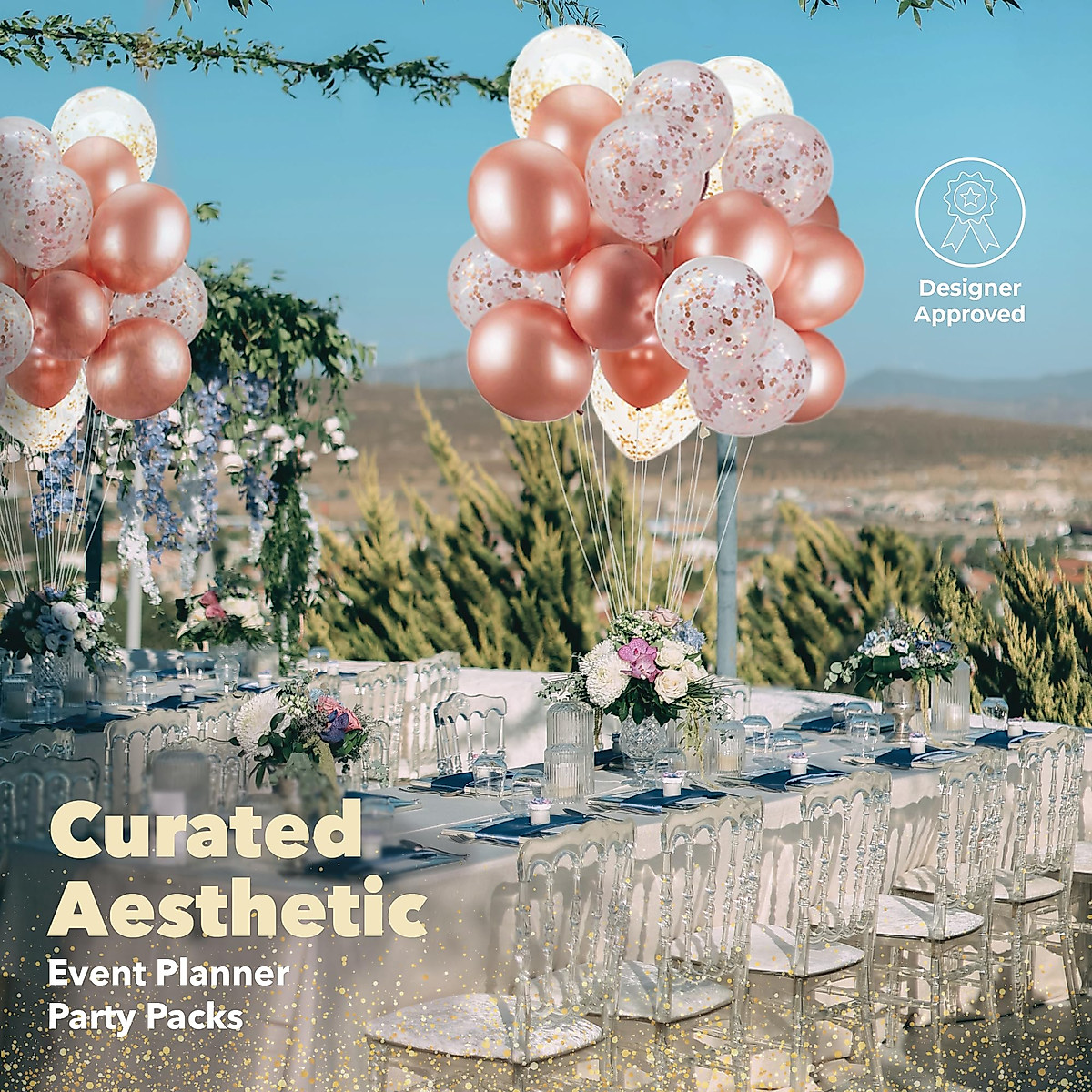 60 PACK Dandy Decor Rose Gold Balloons + Confetti Balloons w/ Ribbon | Rosegold Balloons for Parties | Bridal & Baby Shower Balloon Decorations | Latex Party Balloons | Graduation, Engagement, Wedding