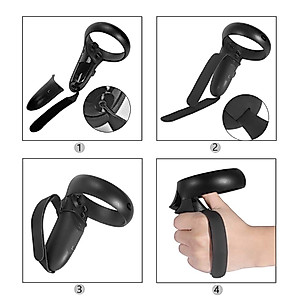HIJIAO Hand Grip Straps Accessories for Oculus Quest, Oculus Quest 2, Rift S VR Gaming Headset Controller(black (1 Pair))