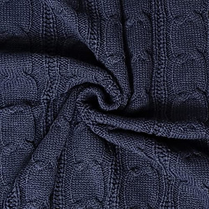 SCISCI Throw Blanket Lightweight Cable Knit for Sofa Bed，Super Soft Warm Blanket for Couch Cozy Sweater Style Blanket,Blanket 60 x 80 Inch,Machine Washable Throw Blankets，Navy Blue