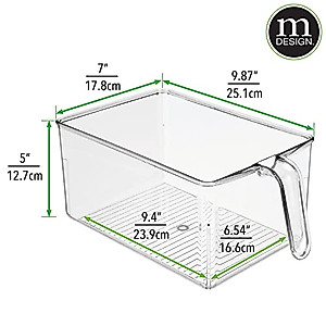 mDesign Plastic Kitchen Pantry Cabinet Refrigerator Food Storage Organizer Bin Holder with Handle - for Organizing Individual Packets, Snacks Food, Produce, Pasta - 2 Pack, Large, Clear