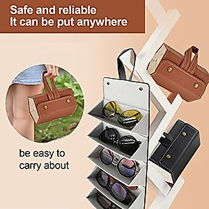 ORWCEZUE Sunglasses Organizer Box with 5 Slots, Foldable Travel Glasses Case Storage Eyewear Holder Hanging Sunglasses Display Box (5 Slots, Brown)