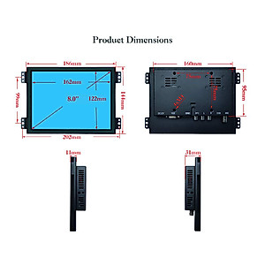 iChawk 8'' inch PC Monitor 1024x768 4:3 Fullview IPS LCD Screen Power On Boot Metal Shell Embedded Open Frame Industrial Display with Quick Easy Installation, Built-in Speaker, BNC HDMI-in K080MN-ZY2