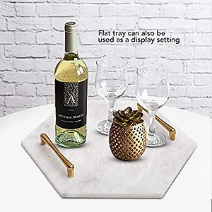 STONES N CRAFTS White Marble Bathroom Organizer, Also Used as Marble Serving Tray, Jewelry Dish Tray, Kitchen Island Décor with Brass Bent Handles, Unique Housewarming Gift for New Apartment