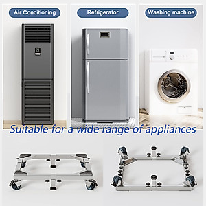 Chinchilla Heavy Duty All Stainless Steel Mobile Fridge Stand Base, Washing Machine Stand with Wheels, Adjustable Furniture Dolly for Washer, Refrigerator and Dryer（Large