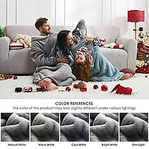 EHEYCIGA Wearable Blanket Hoodie for Women Men and Kids, Reversible Flannel Fleece Ultra Soft Plush Fuzzy Warm Sherpa Blanket Hoodie for Adult with Big Pockets, Grey, Extended Oversize