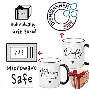 SUUURA-OO Est 2023 New Daddy & Mommy Coffee Mugs Set of 2, First Time Mommy Daddy Gift, Pregnancy Announcement, Prospective Parents Mugs Gift, New Parents Gift, Baby Reveal Mug (Black handle)-55