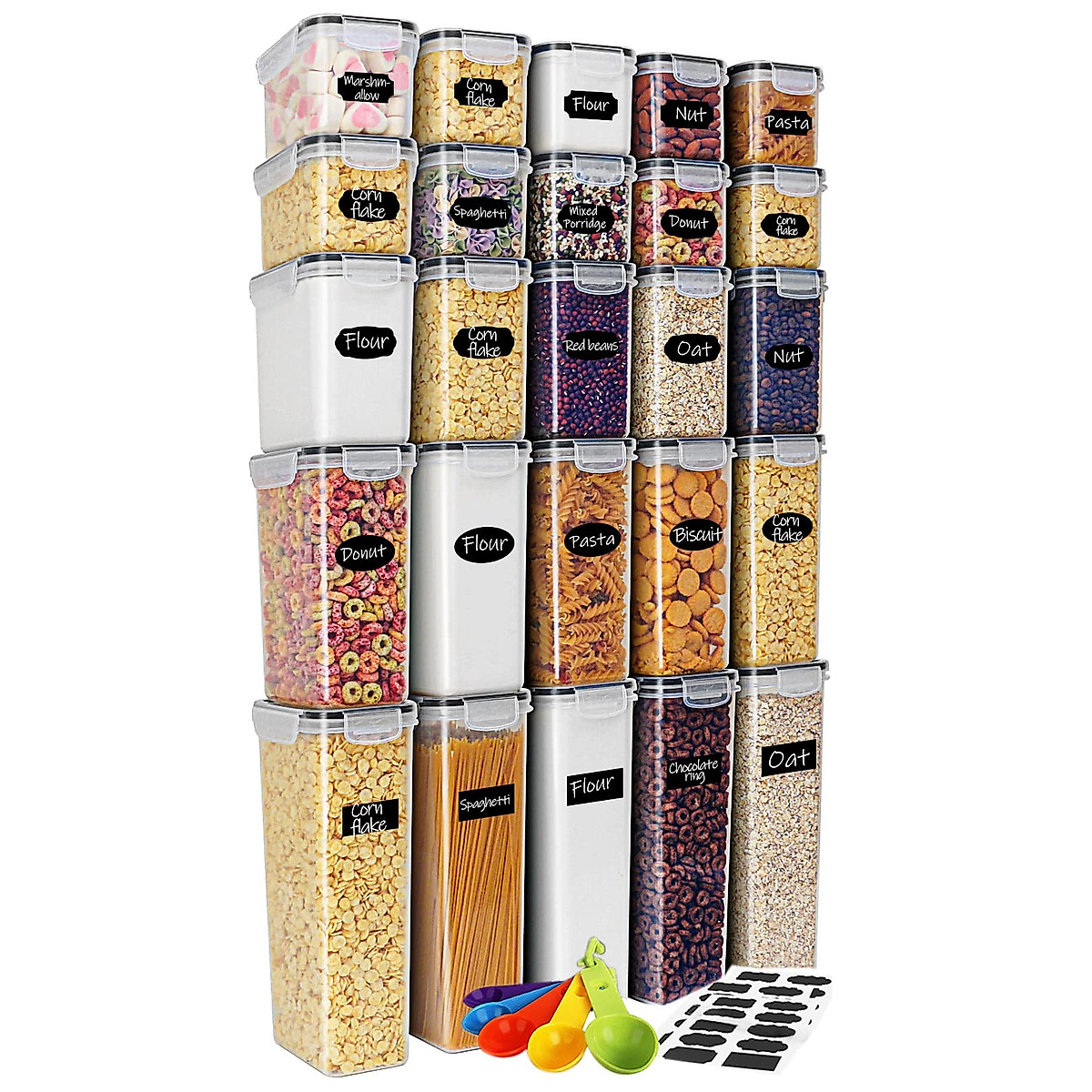 Airtight Food Storage Containers 25-Piece Set, Kitchen & Pantry Organization, BPA Free Plastic Storage Containers with Lids, for Cereal, Flour, Sugar, Baking Supplies, Labels & Measuring Cups