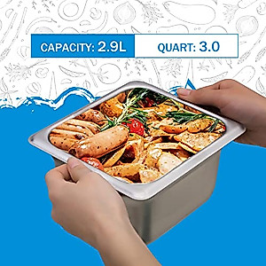 STEELBUS 6 Pack 1/6 Size,4 Inches Deep Steam Table Pan,Anti-Jam Standard GN Hotel Pans,NSF Commercial Stainless Steel Chafing Pans,Catering Storage Metal Food Pans for Restaurant, hotel & home