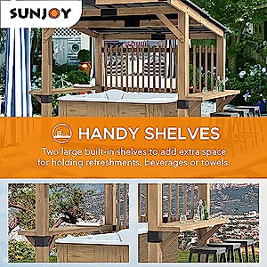 Sunjoy Wooden Grill Gazebo 10 ft. x 11 ft. Outdoor Cedar Frame BBQ Gazebo, Backyard Hot Tub Gazebo with Aluminum Hardtop Roof, Privacy Screen and Bar Shelves by SummerCove