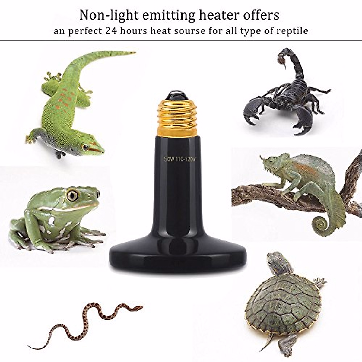 CRLight 100W 2 Pack Ceramic Heat Emitter Infrared Heat Lamp Bulb for Reptile Amphibian Pet Brooder Coop Chicken Lizard Turtle Snake Aquarium, No Light No Harm, ETL Listed, Black