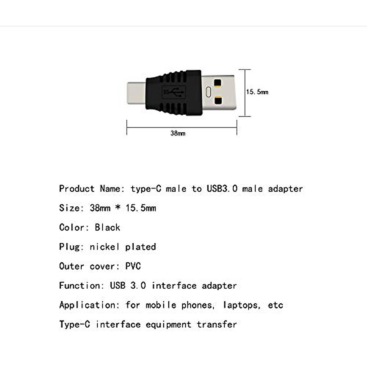 rgzhihuifz Type-C Male to USB3.0 Male Adapter，USB C to USB A 5G 3A Converter, USB 3.1 AM to CM Support Data Synchronization and Charging, Suitable for Mobile Phones, Computers,2-Pack