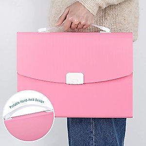 Pink 13 Pocket Expanding File Folder, Accordion File Organizer Letter Size, Document Folder Organizer Expanding File Folder with Handle for School, Office, Home
