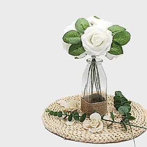 JOYLEX Artificial Flowers Realistic Roses, 25pcs Real Looking Fake Roses with Stem for DIY Wedding Bouquets Centerpieces Bridal Shower Party Home Romantic Decorations (Regular 3" - 25pcs, White)