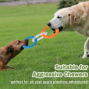 Duuclume TPR 3-Ring Tug Dog Toy, Durable & Water Resistant Dog Chew Toy for Pets Training Teething, Interactive Fetch Toy for Puppy Small Medium Large Breeds Aggressive Chewers (Orange & Blue)