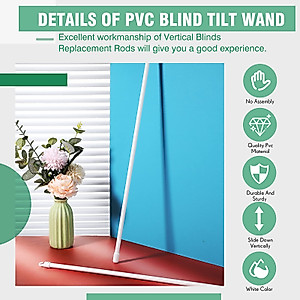 Bokon 2 Pieces PVC Blind Wand White Vertical Blinds Rod Replacement Parts Blind Wand with Hook and Handle Blind Opener Stick Curtain Wand Tilt Rod for Windows Accessory (24 Inch)
