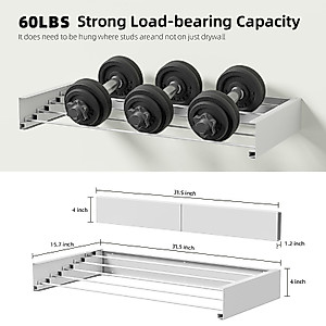 Laundry Drying Rack Collapsible, Wall Mounted, Clothes Drying Rack, 31.5" Wide, 13.2 Linear Ft, 5 Aluminum Rods, 60 lb Capacity, Laundry Racks for Drying Clothes with Wall Template(White 31.5" Medium)