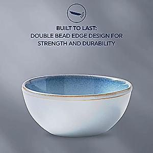 Corelle Stoneware 4-Pc Bowl Set, Handcrafted Artisanal Double Bead Bowls, Reactive Glaze Stoneware, 21-Oz Bowl Set, Nordic Blue