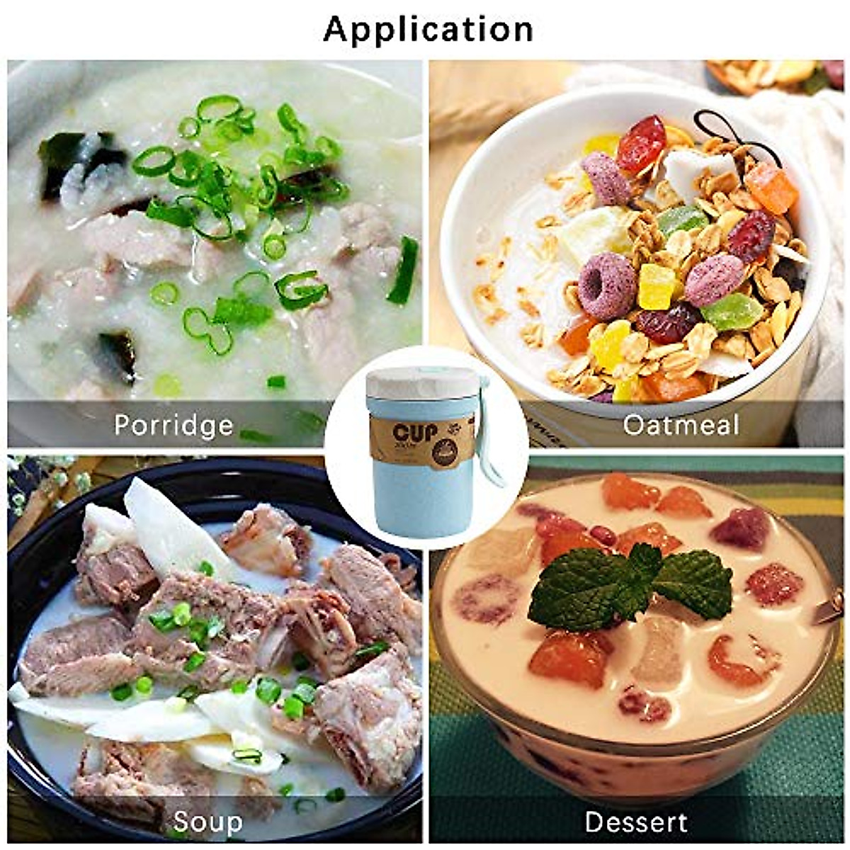 LZYMSZ 2PCS Wheat Straw Soup Cup, 300ml Portable Microwaveable Breakfast Cup, 2 Colors Porridge Lunch Box with Spoon for School Office Outdoor Travel Student (Blue and Pink)