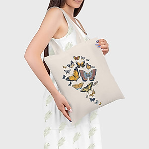 JOYMIN Aesthetic Canvas Tote Bag with Inner Zipper Pocket Reusable Grocery Bags Colorful Butterflies Printed Tote Bags Personalized Birthday Gifts for Women
