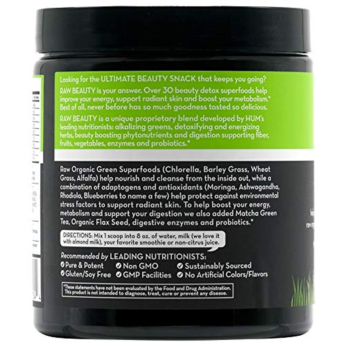 HUM Raw Beauty Greens Superfood Powder - Vegan Probiotic Powder with Adaptogens + Digestive Enzymes - Promotes Glowing Skin, Natural Energy & Healthy Metabolism - Chocolate Mint (30 Servings)
