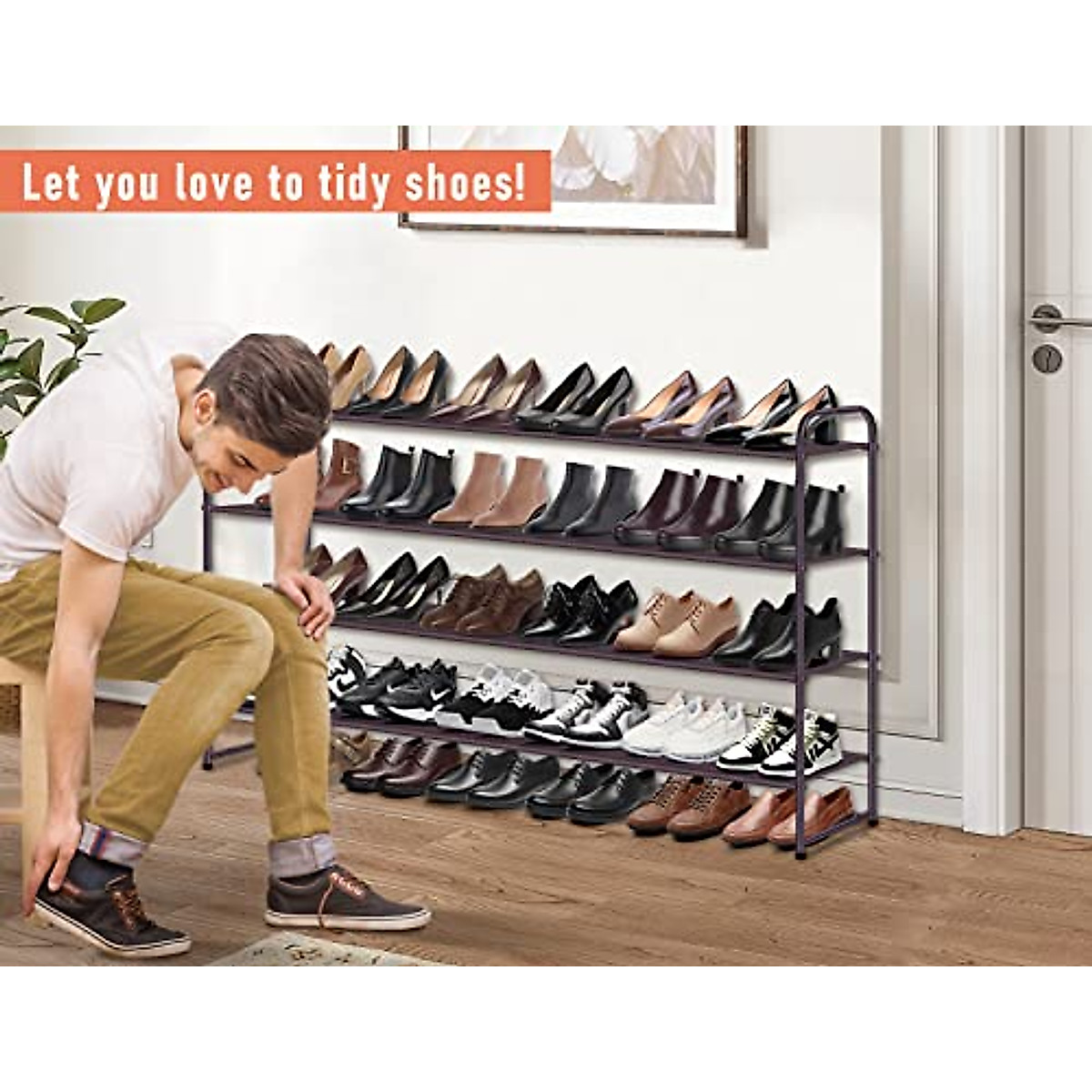 MISSLO 3-Tier Long Shoe Rack for Closet and 4 Tier Long Shoe Organizer for Closet Shoe Organizer for Closet Floor Entryway Storage Stackable Wide Shoe Shelf Stores Men Sneakers