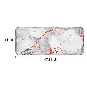 HULOSHIKDL 47"*18" Long Kitchen Mat Rose Gold Marble Microfiber Rubber Backing Non-Slip Water-Absorbent Anti-Fatigue Stylish Foam Kitchen Rugs
