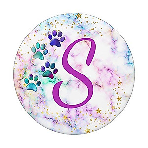 Purple Monogram Letter S Initial Rainbow Cat Dog Paw Prints PopSockets Swappable PopGrip