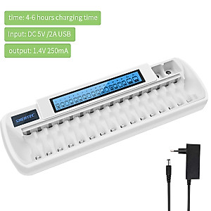 Shentec 16+2 Bay Smart Rechargeable Battery Charger with LCD Display for AA AAA NiMH Batteries & Li-ion 9V Rechargeable Batteries with AC Wall Adapter (Not Fit for AA AAA Li-ion Batteries)